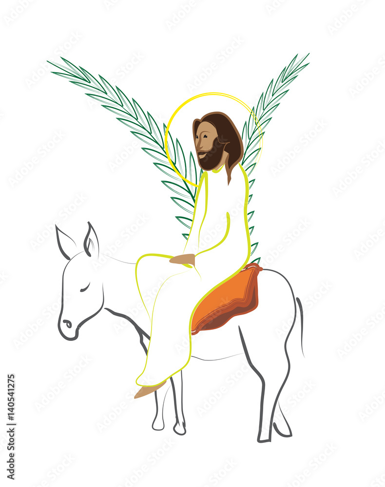 Palm Sunday - The Triumphal Entry of Jesus into Jerusalem on a donkey ...