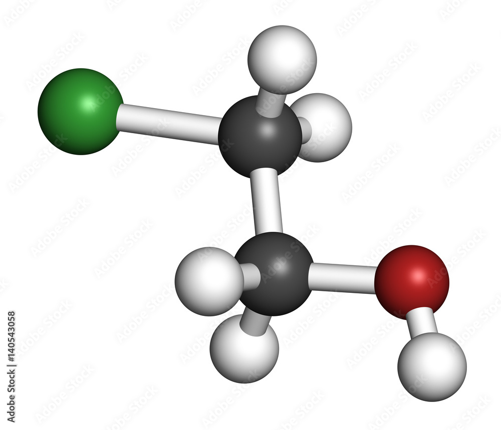 Ethylene chlorohydrin molecule. Side product formed during ethylene ...