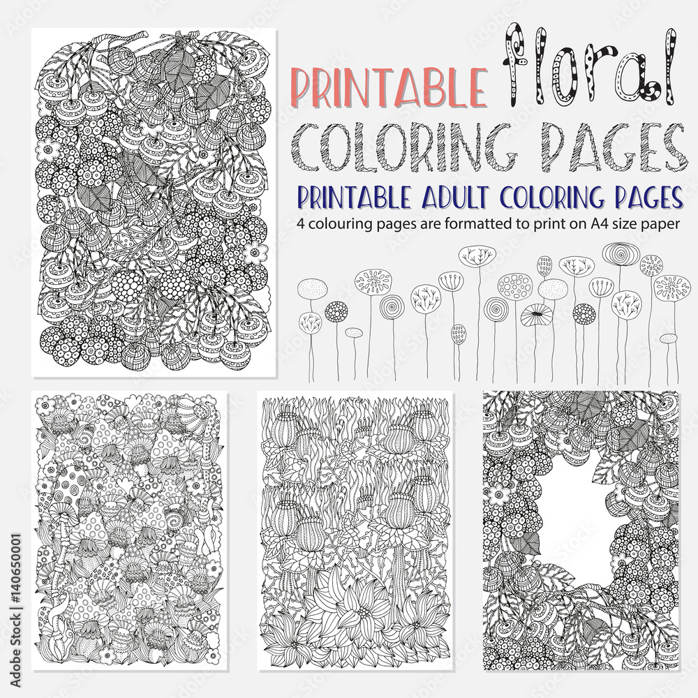 Set of printable adult coloring pages. Stock Vector | Adobe Stock