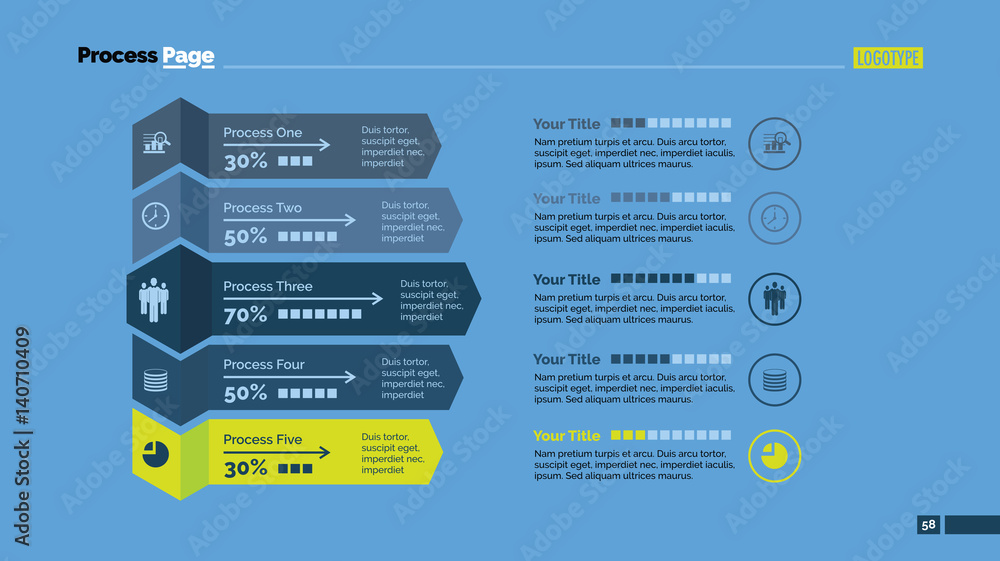 Five Processes Comparison Slide Template Stock Vector | Adobe Stock