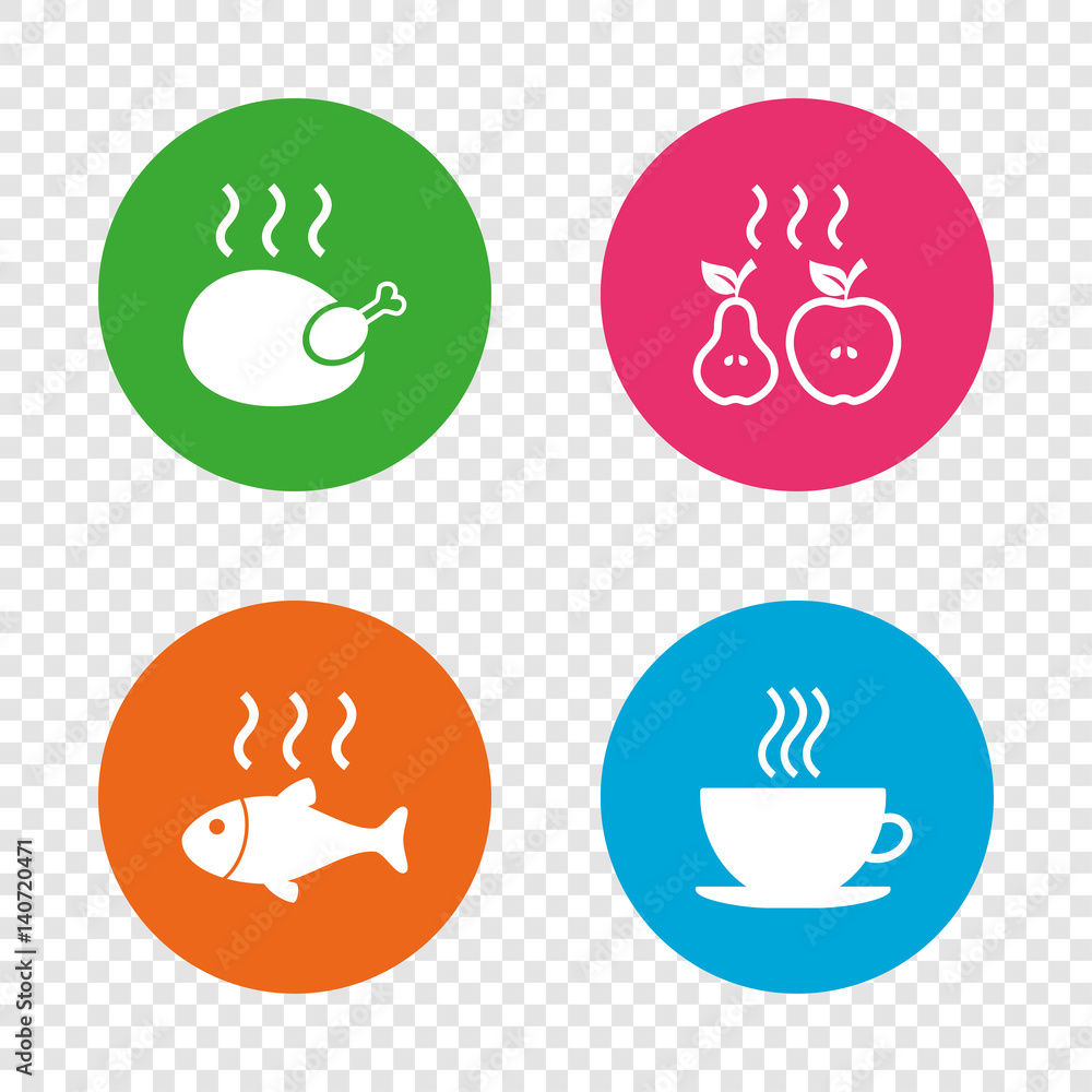 Hot food icons. Grill chicken and fish symbols. Stock Vector | Adobe Stock