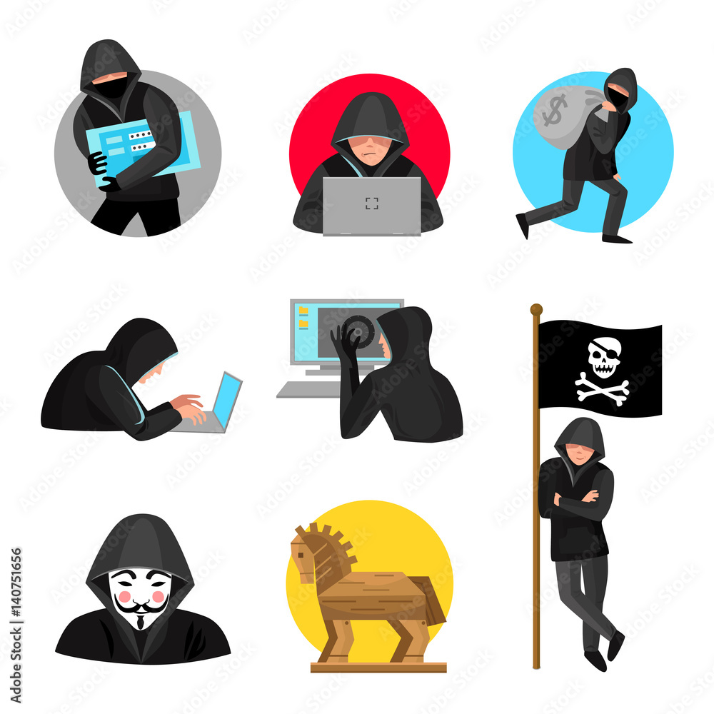 Hackers Characters Symbols Icons Collection Stock Vector | Adobe Stock