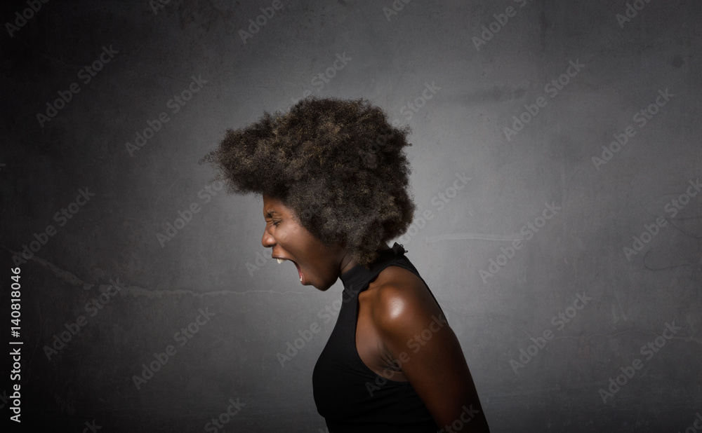 african girl screaming in lateral view Stock Photo | Adobe Stock