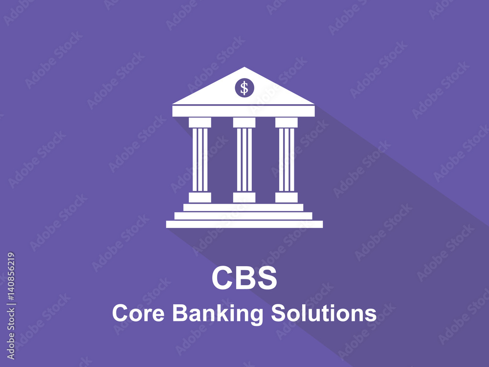 CBS Core Banking Solutions white text with bank office building ...