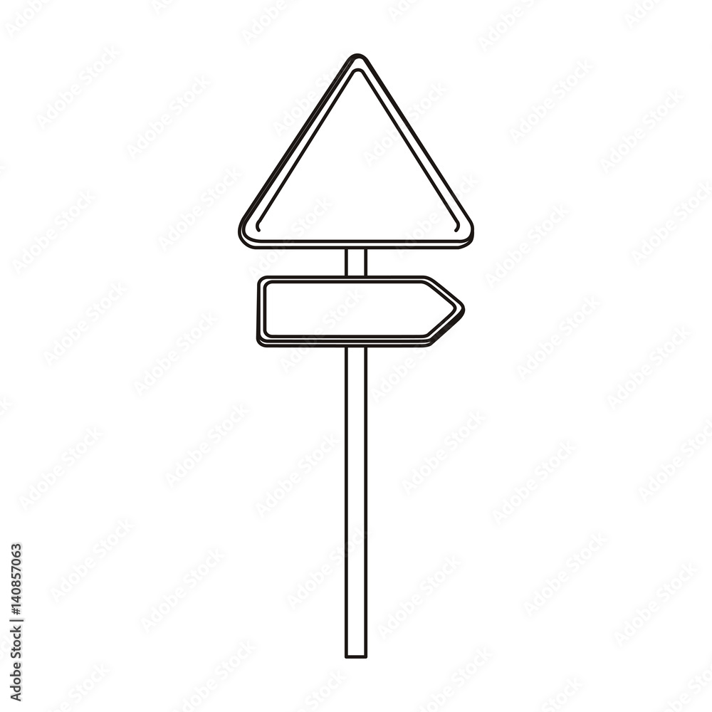 silhouette metallic triangle shape traffic sign with direction board ...