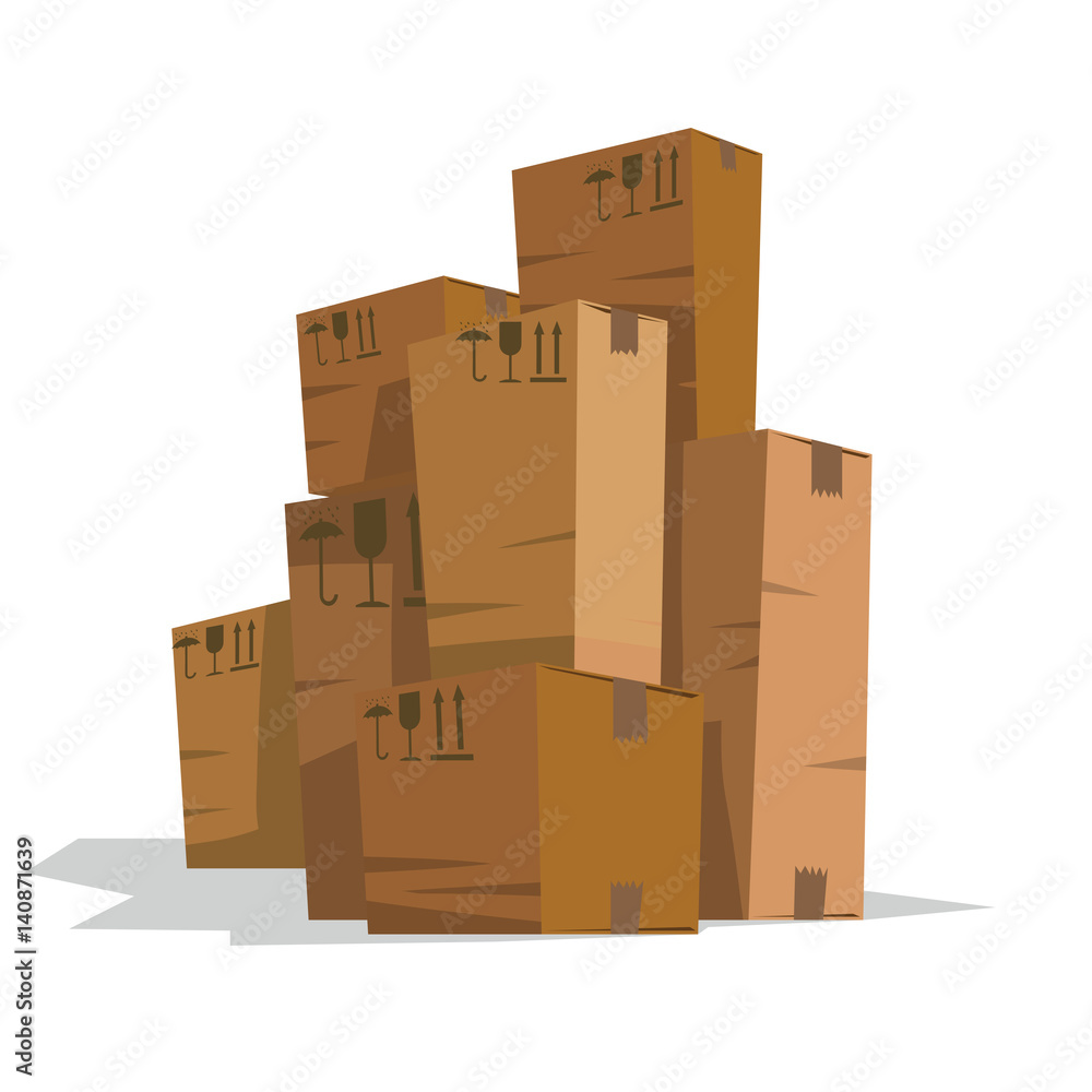 Vector image of seven long light brown cardboard boxes of different ...
