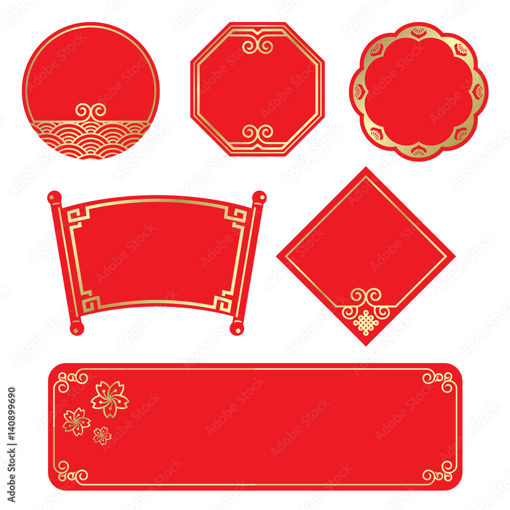 Gold frame and red backgroun banner tag style for Chinese Festival and ...