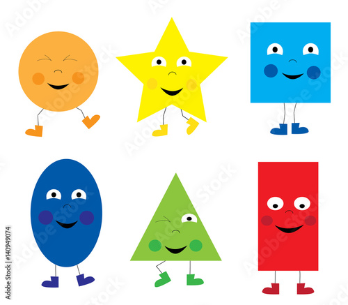 set of funny dancing basic geometric smiling cartoon shapes for ...