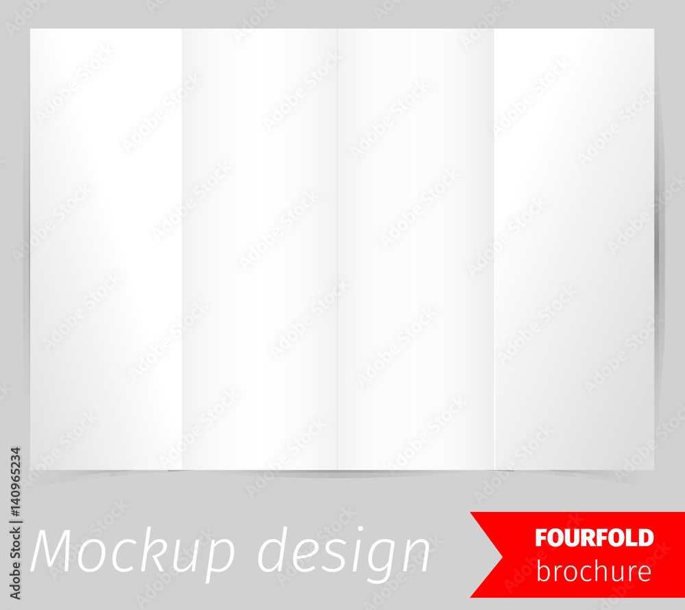 Fourfold brochure mockup design, blank white paper, realistic rendering ...