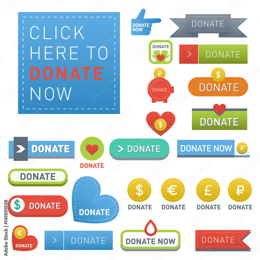 Image vectorielle Stock Donate buttons vector set illustration help icon donation gift charity ...