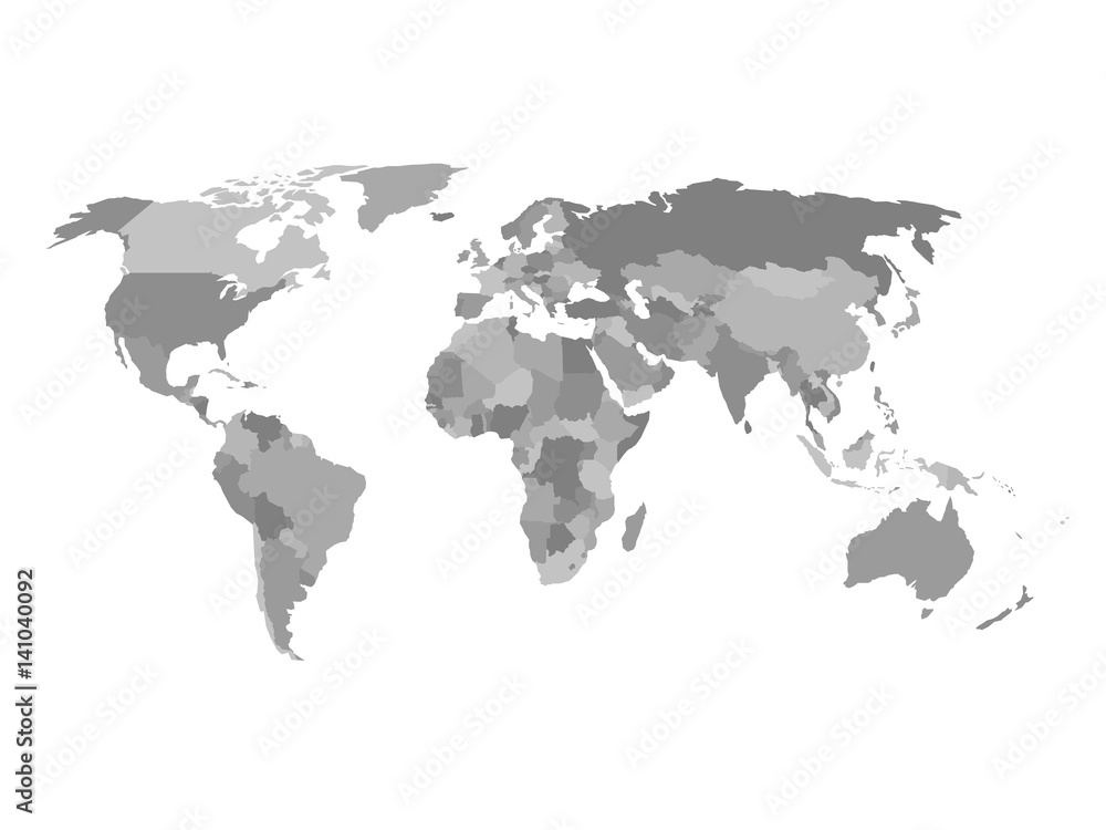 Political map of the world in shades of grey. Simlified flat ...