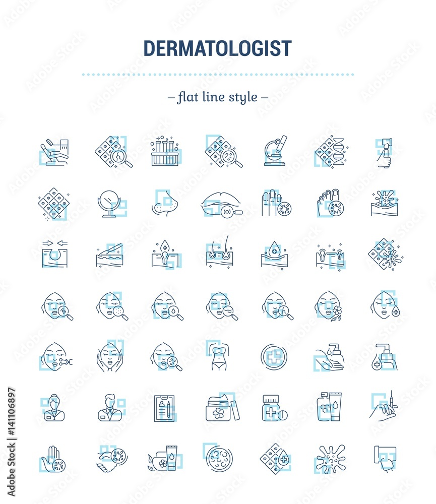 Vector graphic set. Icons in flat, contour, thin, minimal and linear ...