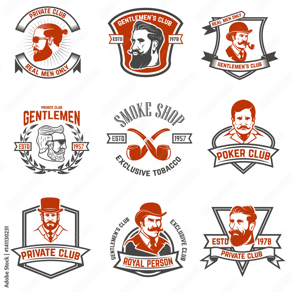 Set of gentlemen's private club labels. Poker and smoking club. Design ...