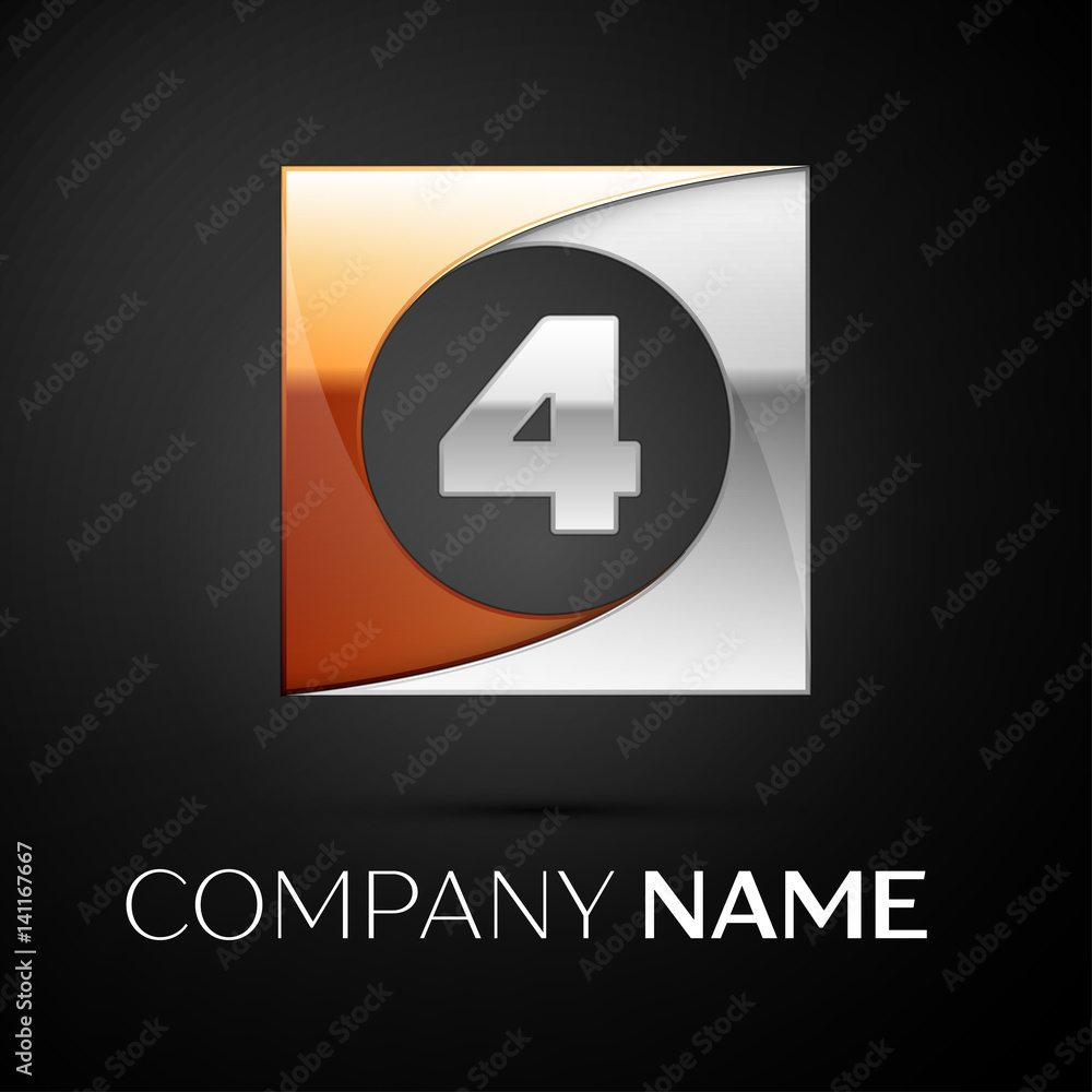 Number four vector logo symbol in the colorful square on black ...