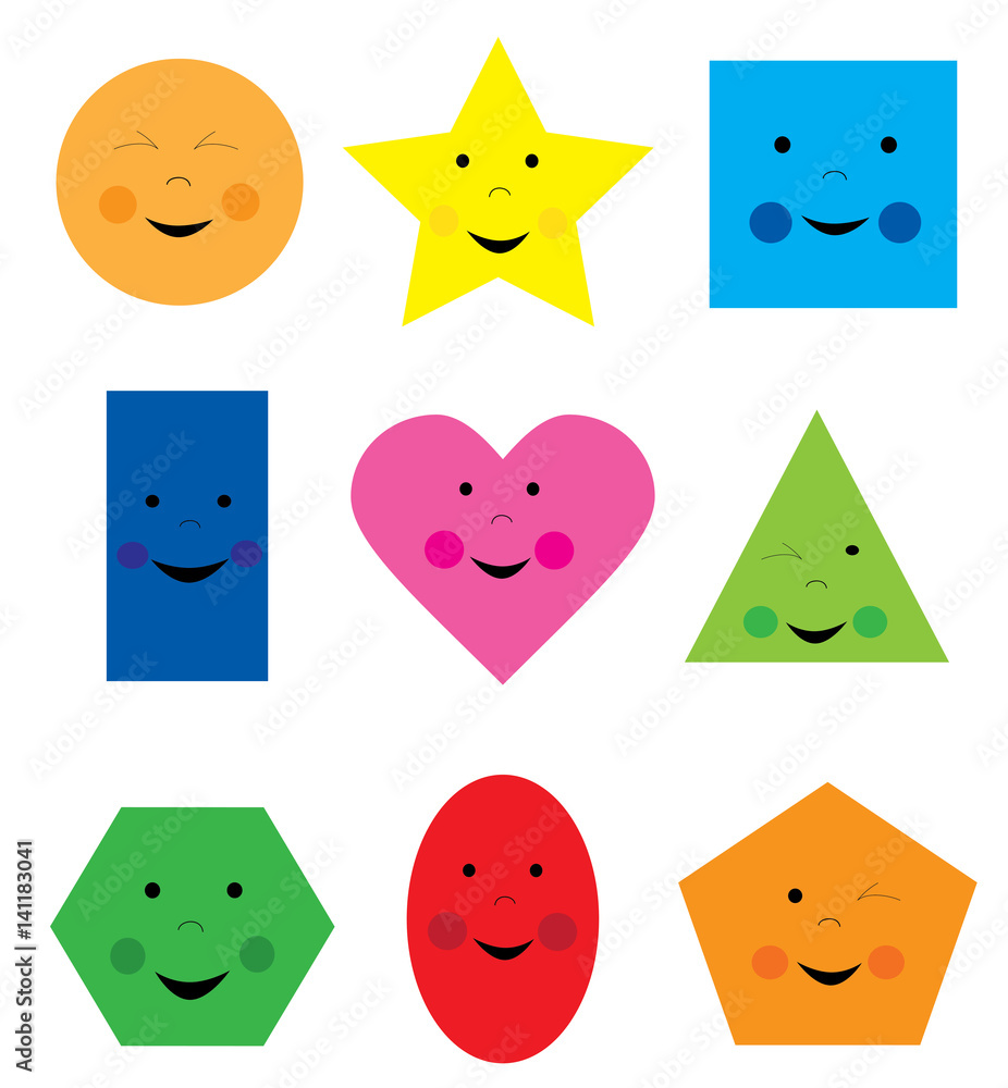 collection of smiling, happy cartoon geometric shapes / educational set ...