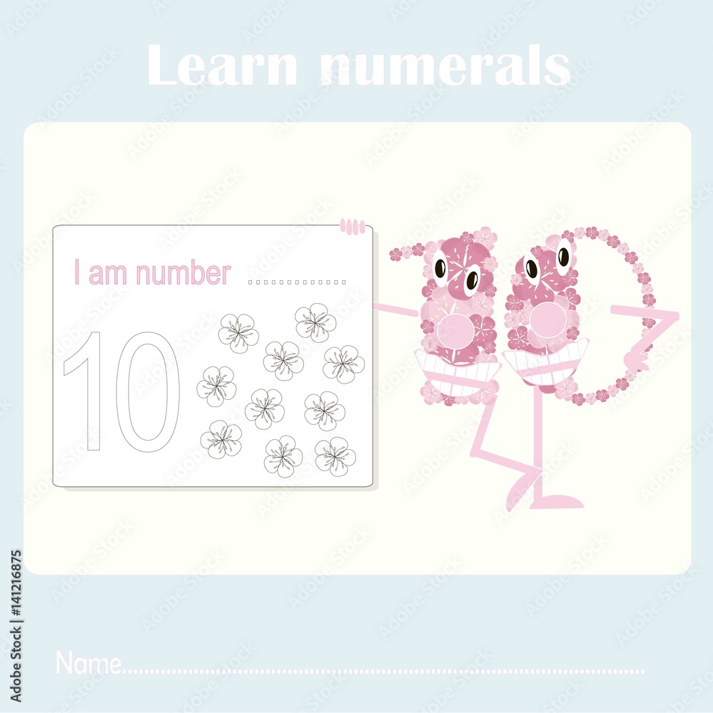 Counting educational, kids activity sheet. Learning numbers 10 stock ...
