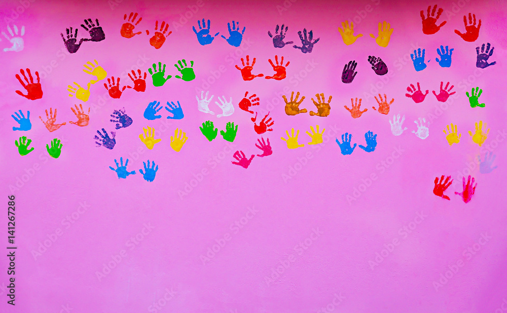 Too many handprints of children on the wall of kindergarten Stock Photo ...