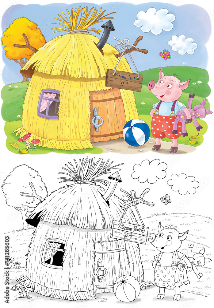 Three little pigs. Fairy tale. Illustration for children. Cute and ...