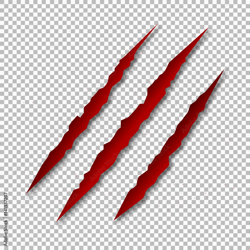 Claw scratch mark. Bear or tiger paw claw scratch bloody trace ...