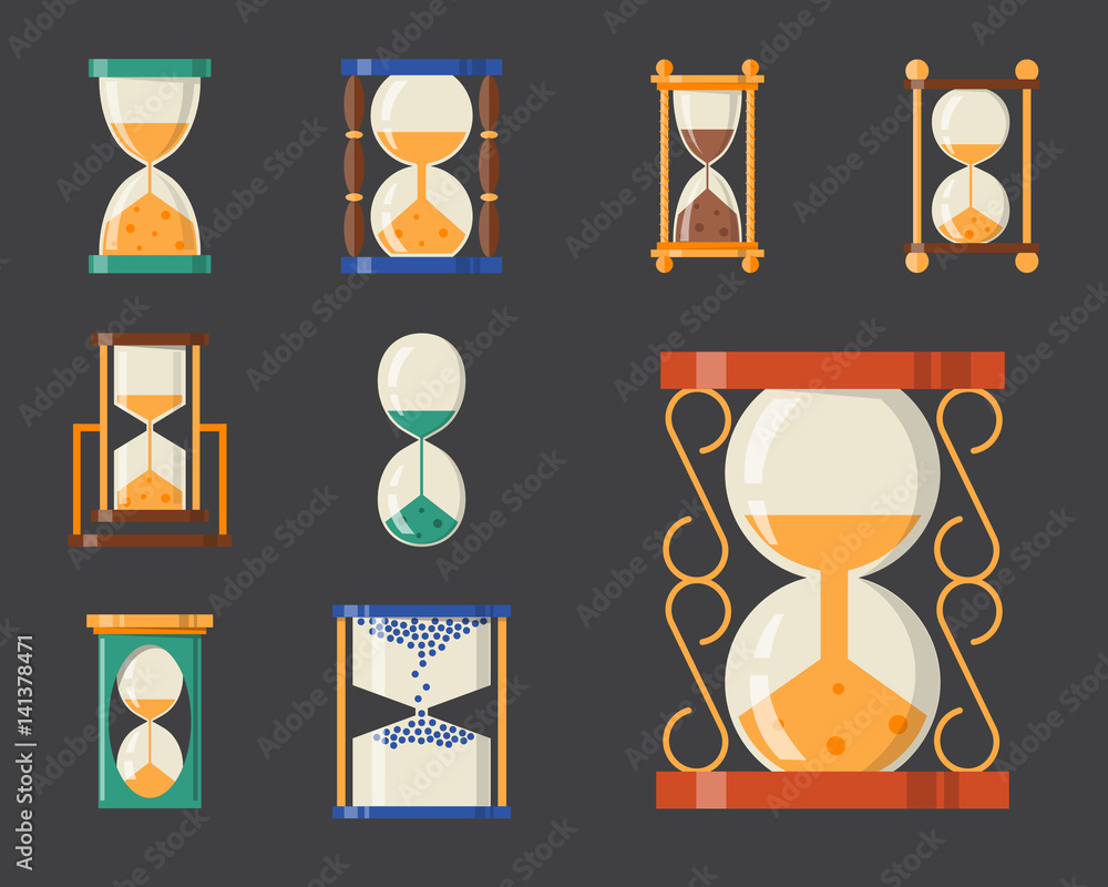 Sandglass icon time flat design history second old object and sand ...