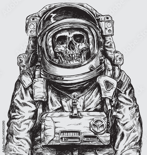 Hand drawn Astronaut Skull Stock Vector | Adobe Stock