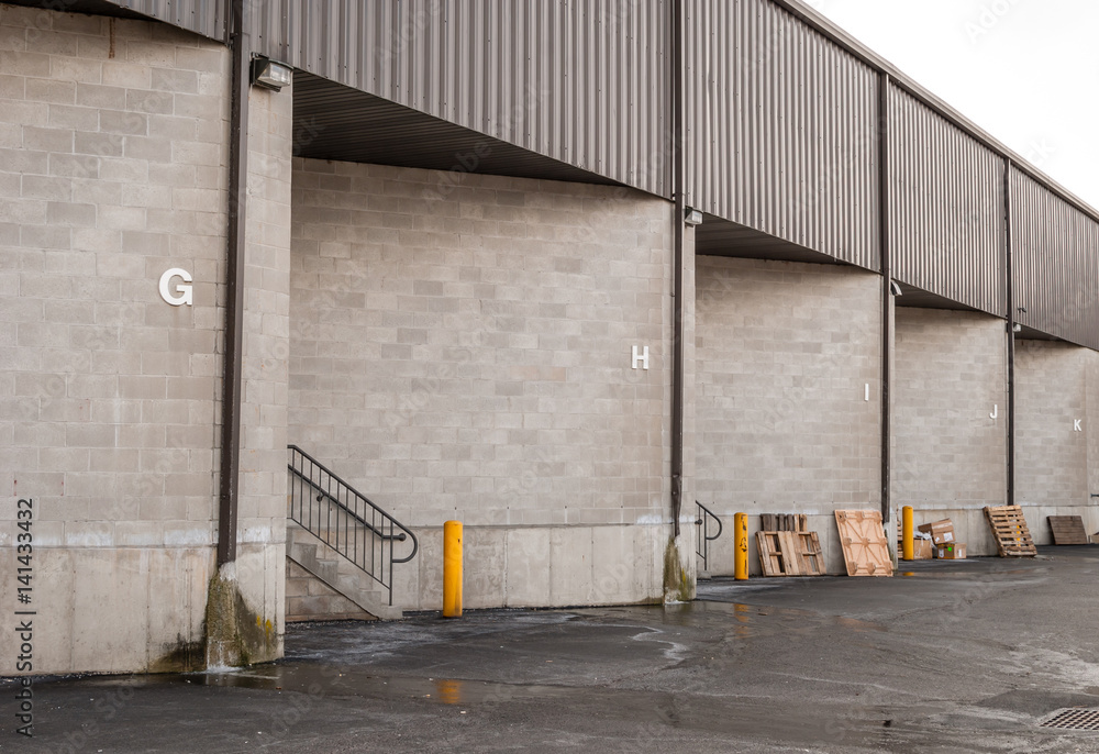 Warehouse dock garage doors. Loading dock bay garage. Storage facility ...