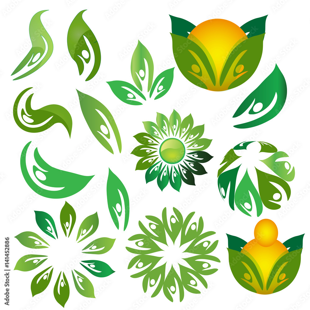 Vector leaf icons set white background Stock Vector | Adobe Stock
