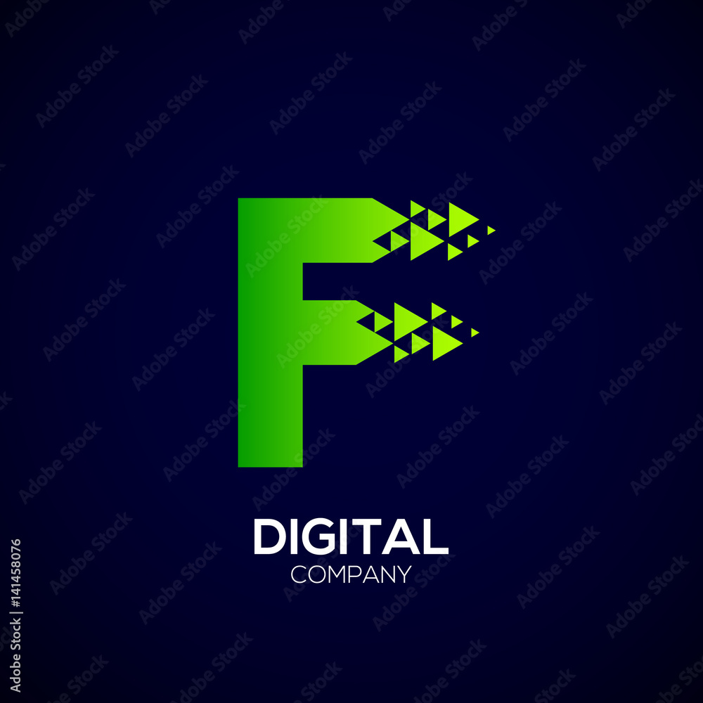 Letter F Pixel logo, Triangle, Arrow and forward logo, Green color ...