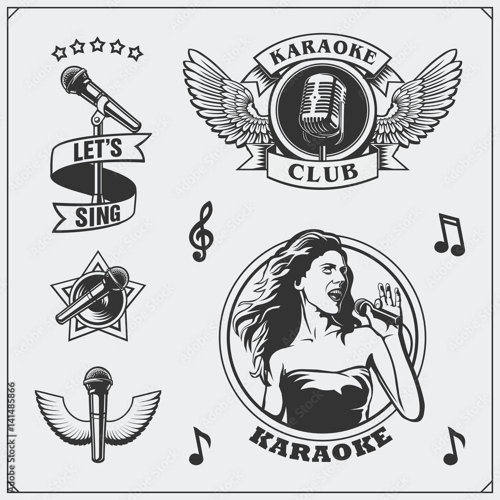 Vector set of karaoke vintage labels, badges and design elements ...