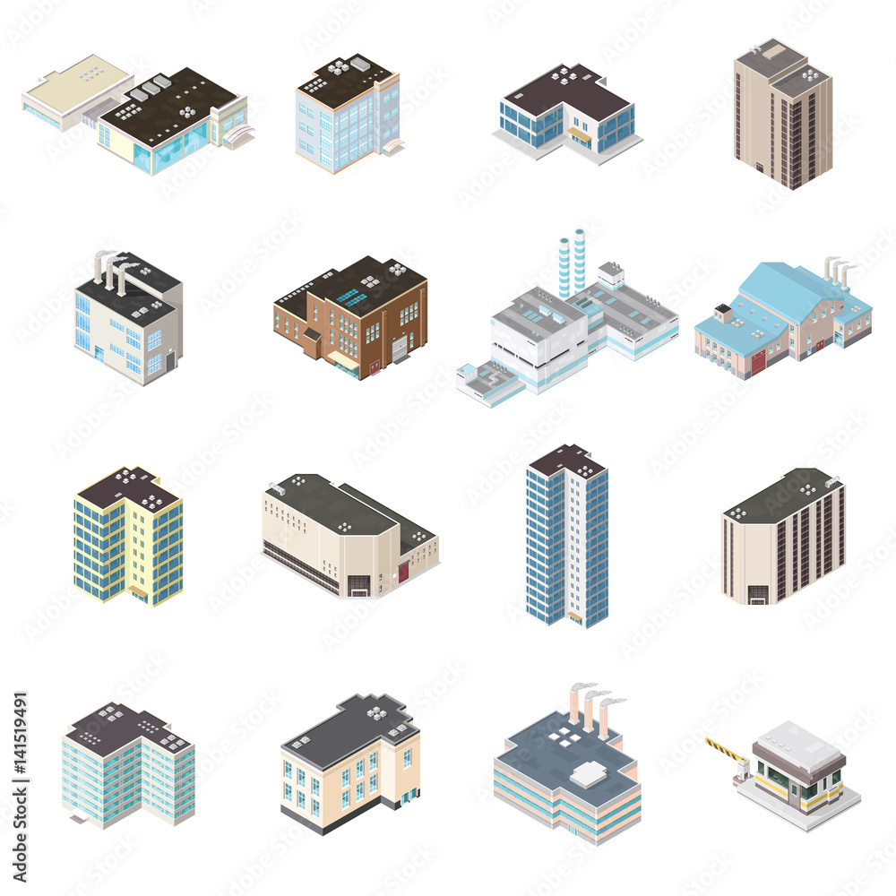 Isometric City Map Buildings. A set of isometric urban city icon ...