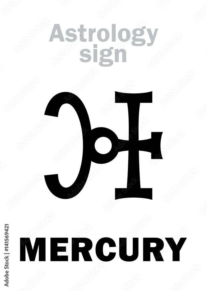 Vektor Astrology Alphabet: MERCURY, minor planet. Hieroglyphics ...