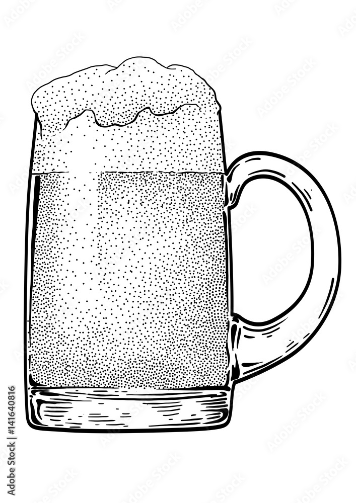 Beer mug illustration, drawing, engraving, ink, line art, vector Stock ...