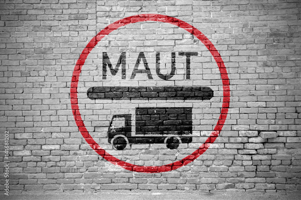 Ziegelsteinmauer mit Verkehrszeichen Mautpflicht nach dem ...