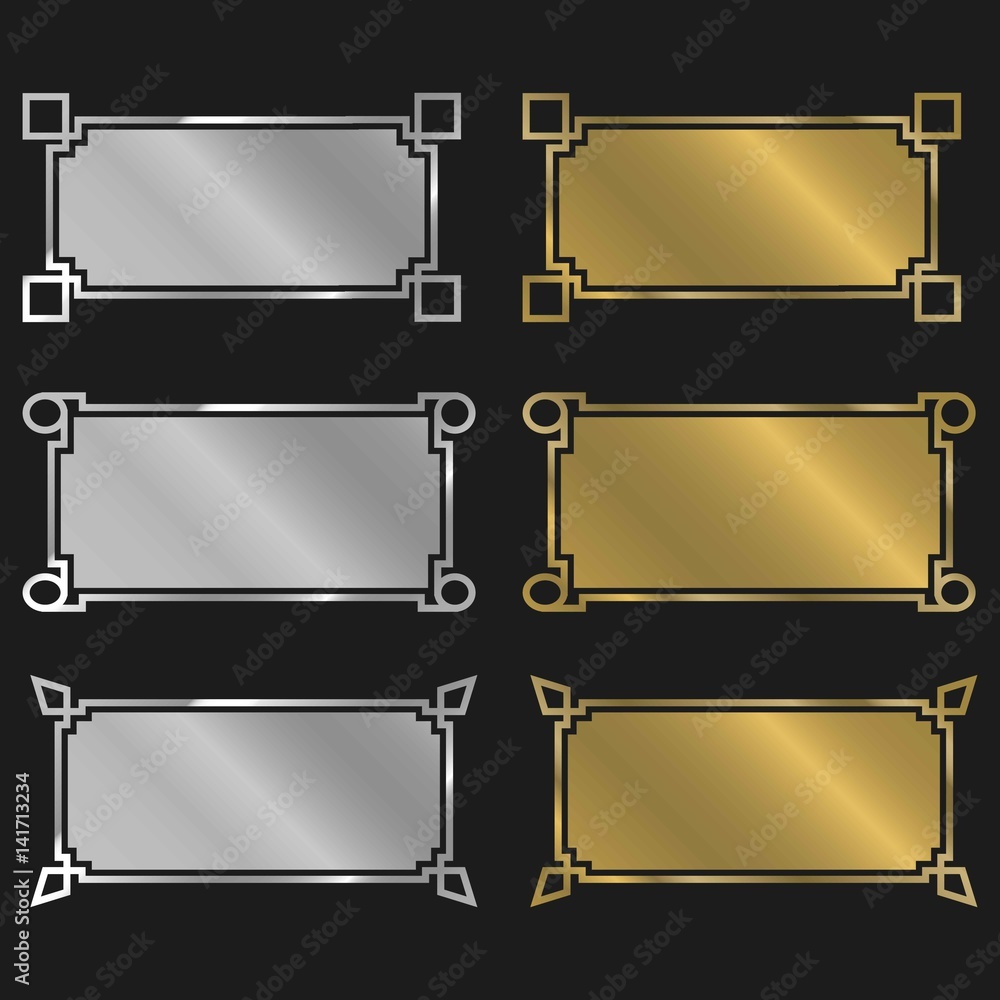 Vintage Gold and Silver Border Frame Template. Isolated on Black ...