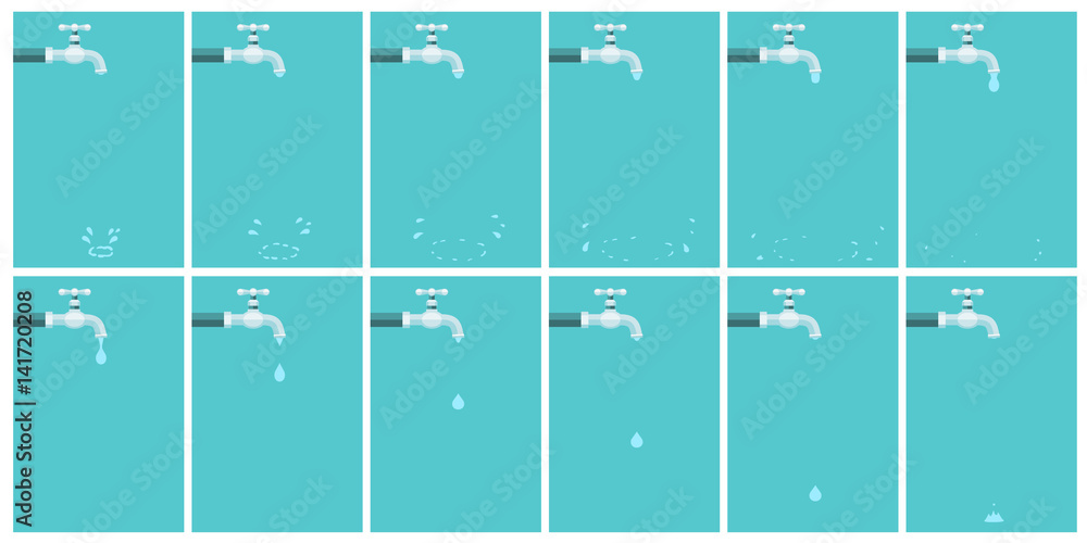 Water tap dripping with water drop and splash. Animation sprite sheet ...