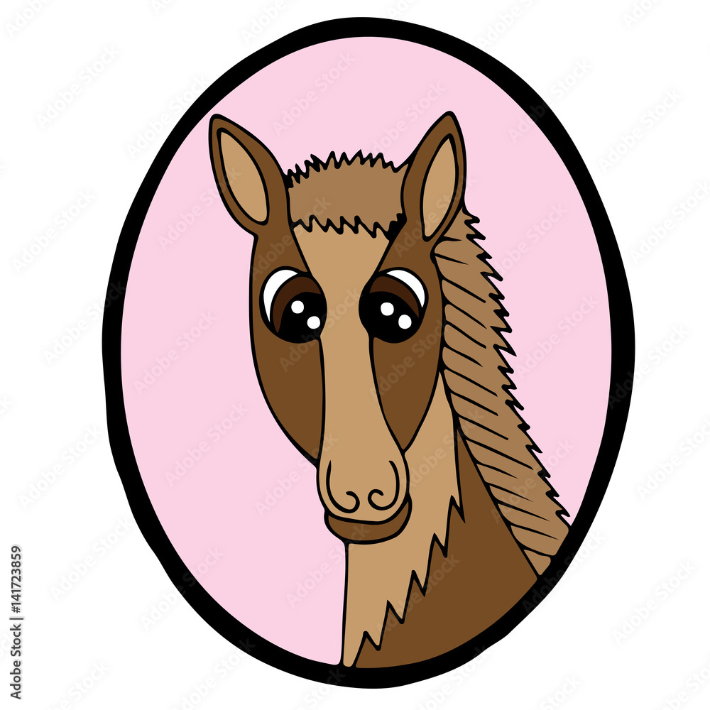Cartoon head horse in pink frame Stock Vector | Adobe Stock