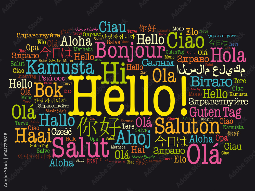Hello word cloud in different languages of the world, background ...