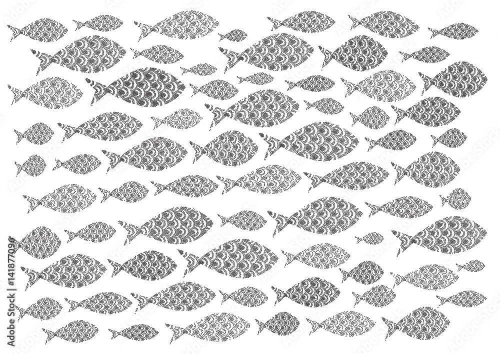 Graphic dotted ocean fishes background Stock Illustration | Adobe Stock