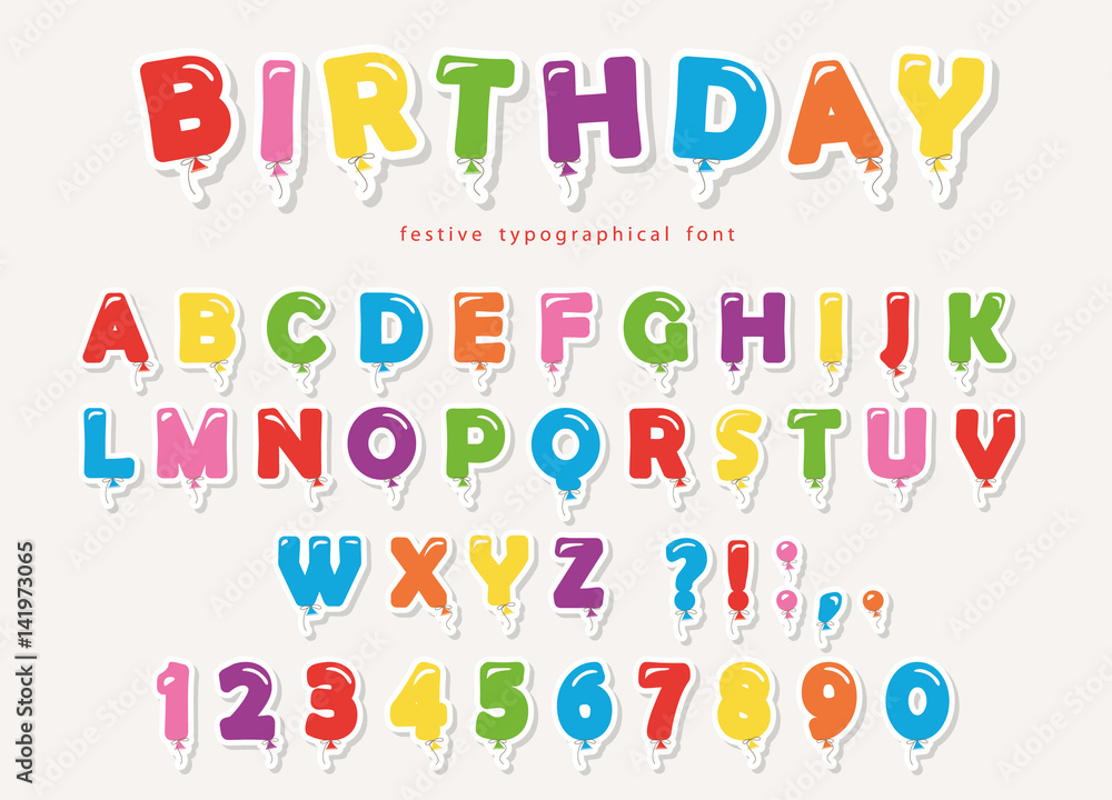 Balloon colorful font paper cutout. Funny ABC letters and numbers. For ...