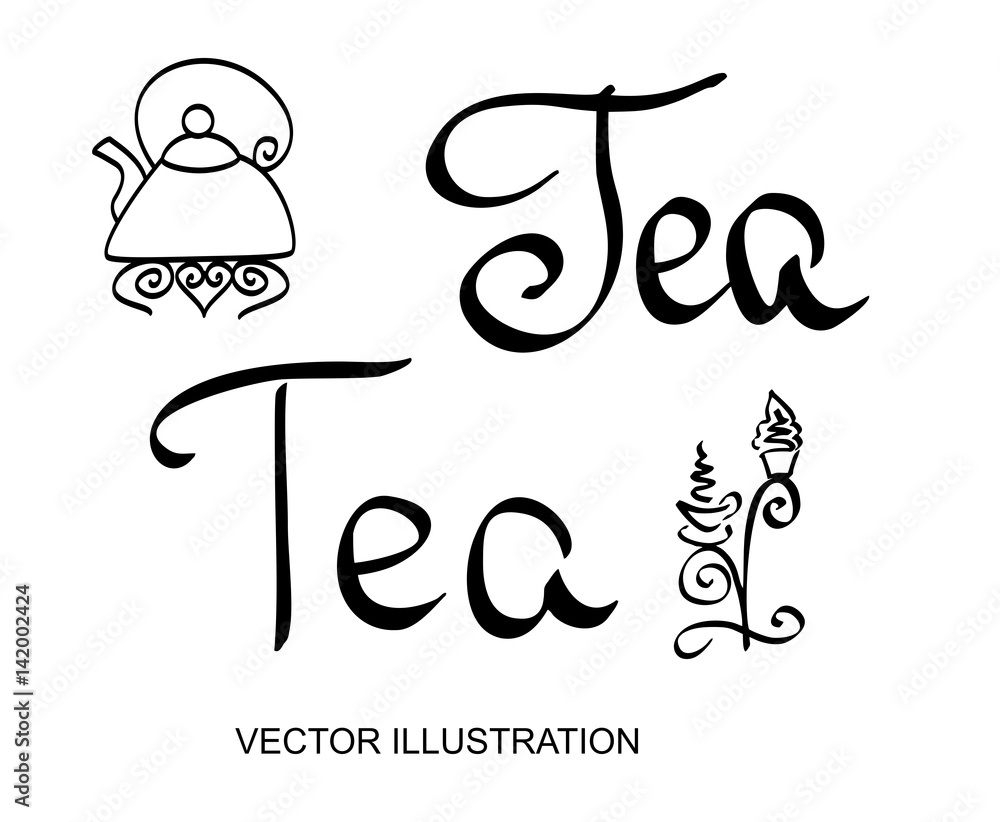 Vector lettering hand written tea text. Calligraphy design font for ...