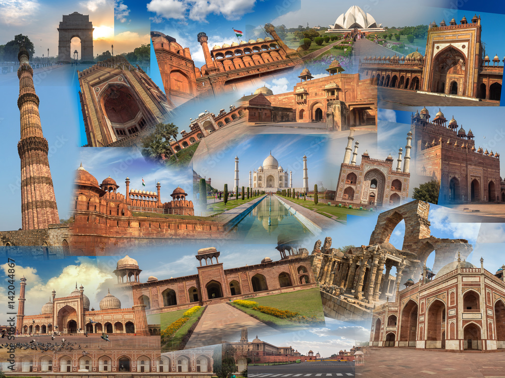 Collage of India historical monuments architectural buildings and ruins ...