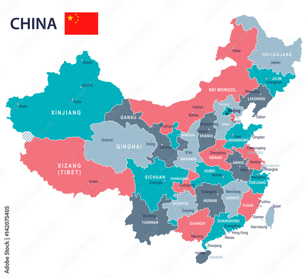 China - map and flag - illustration Stock Vector | Adobe Stock