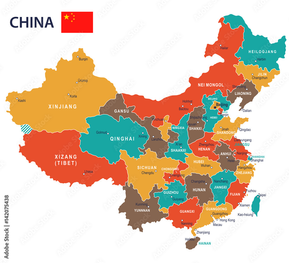 China - map and flag - illustration Stock Vector | Adobe Stock
