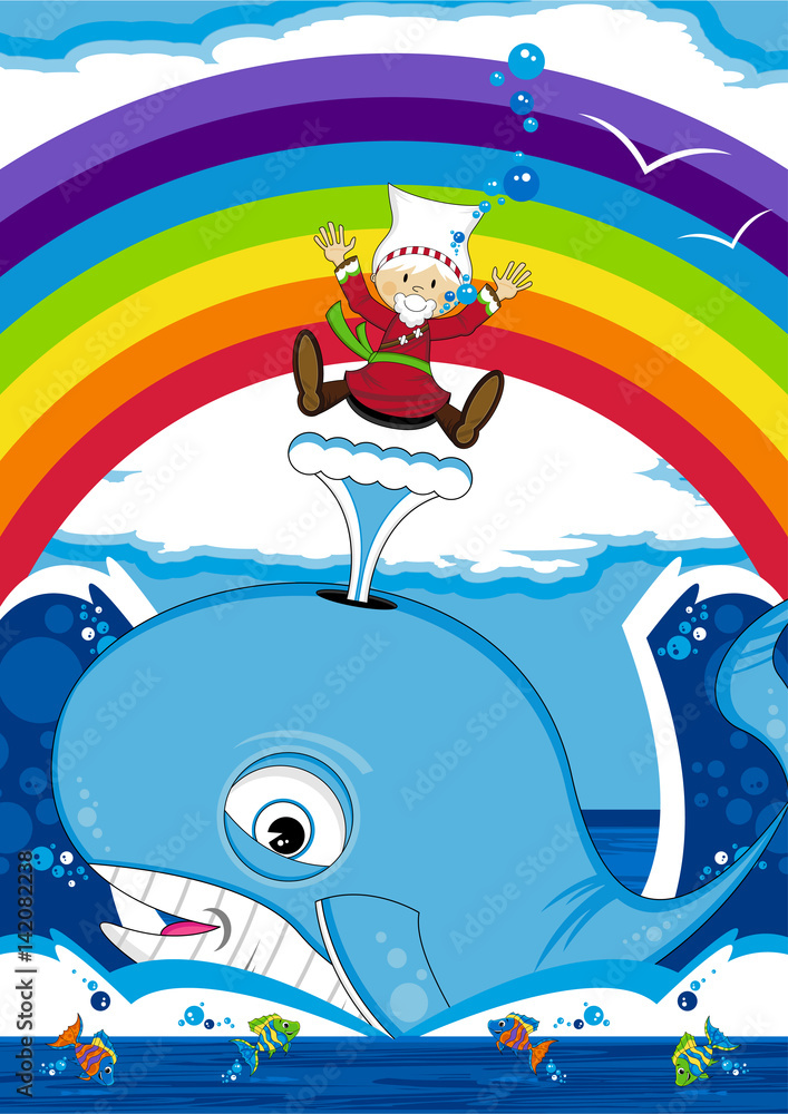 Cartoon Jonah and the Whale Bible Illustration Stock Vector | Adobe Stock