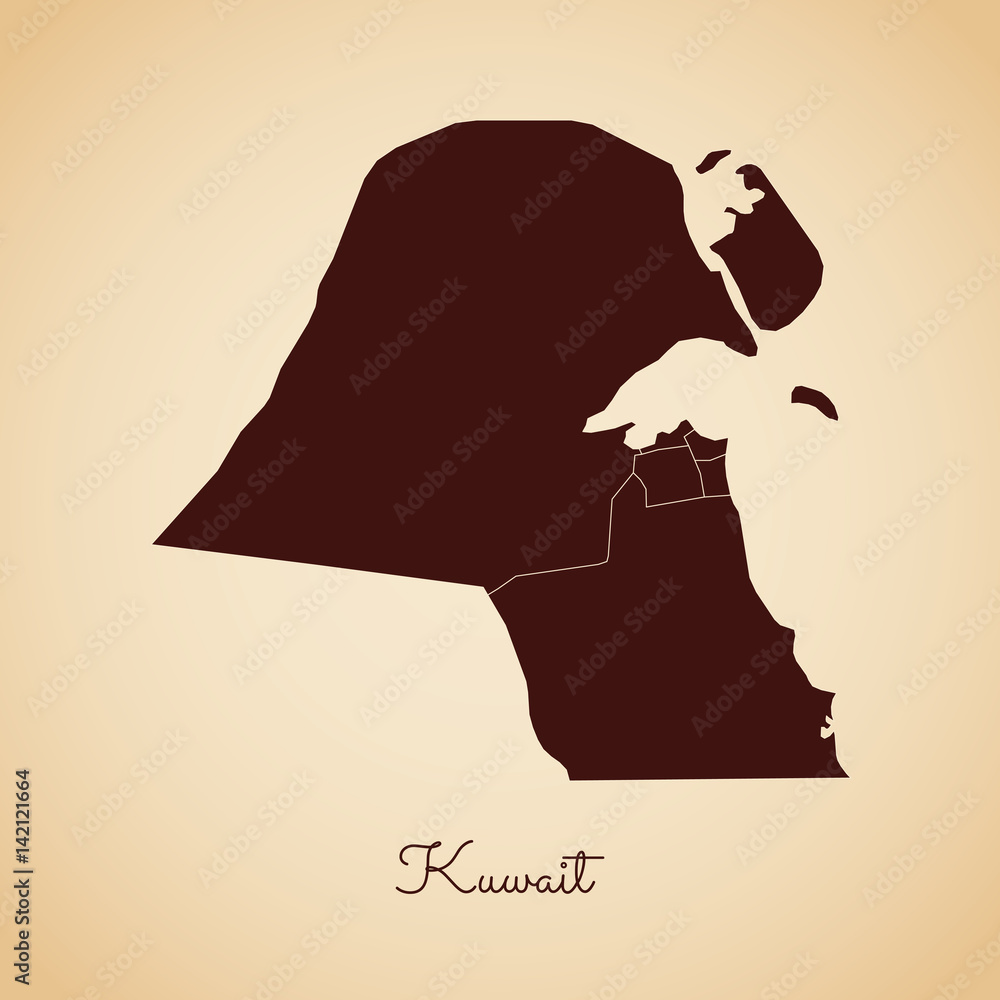 Kuwait region map: retro style brown outline on old paper background ...