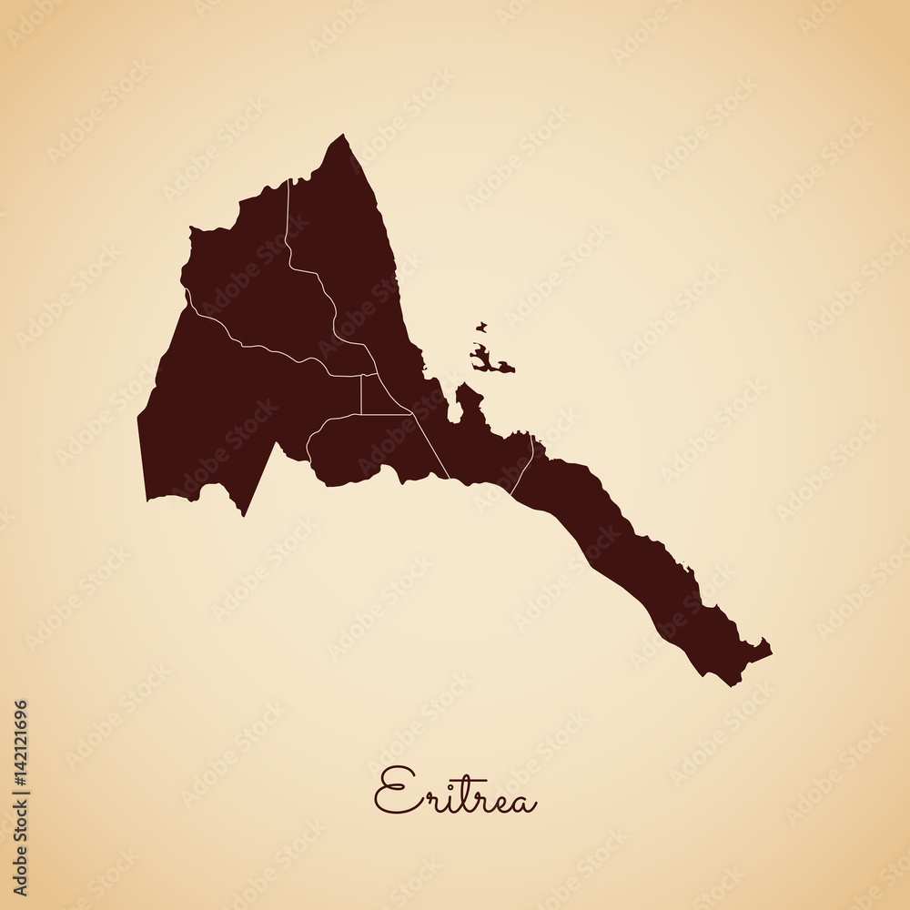 Eritrea region map: retro style brown outline on old paper background ...