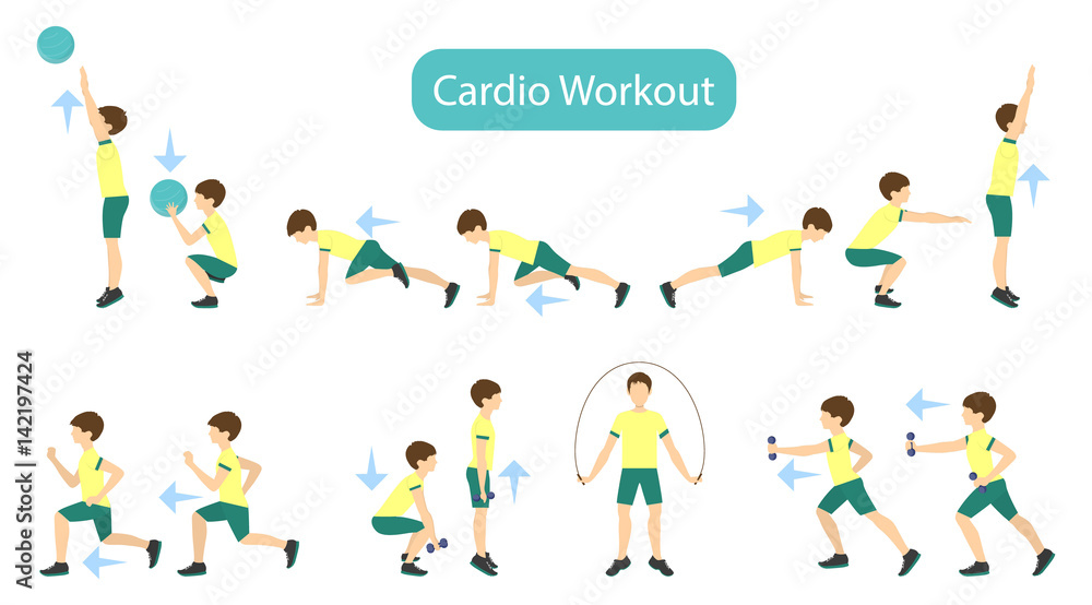 Exercises for kids set. Workout for boy. Cardio exercises with weights ...