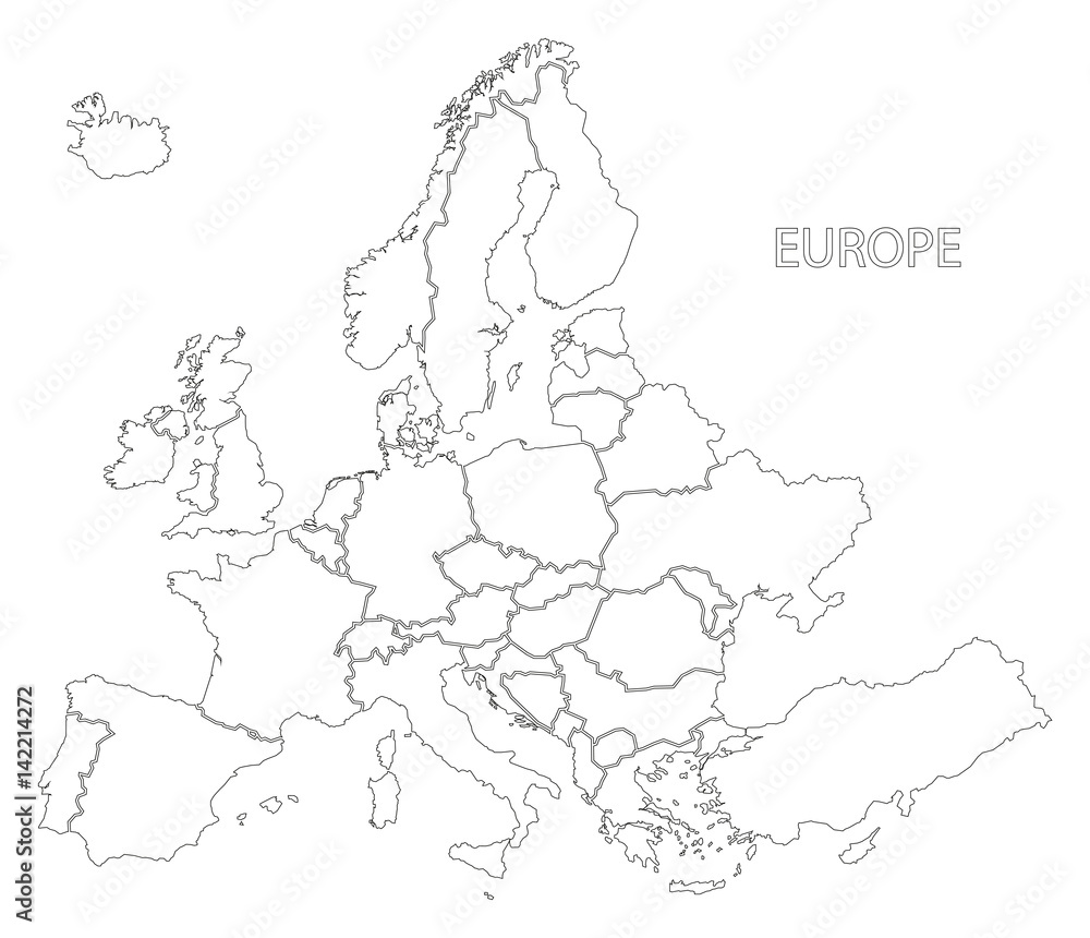 Europe outline silhouette map with countries Stock Vector | Adobe Stock