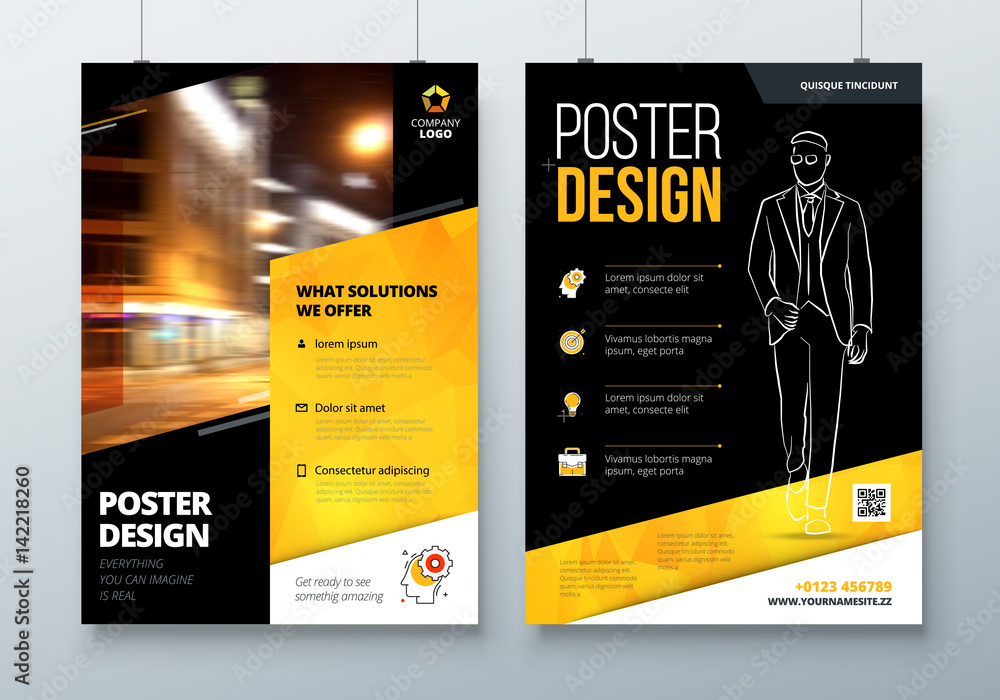 Poster design. A3, A2, A1. Black Yellow Corporate business template for ...