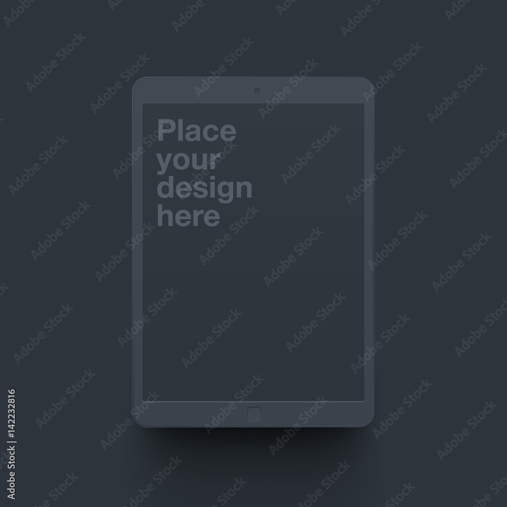 Dark vector clay render digital tablet mock up. Stock Vector | Adobe Stock
